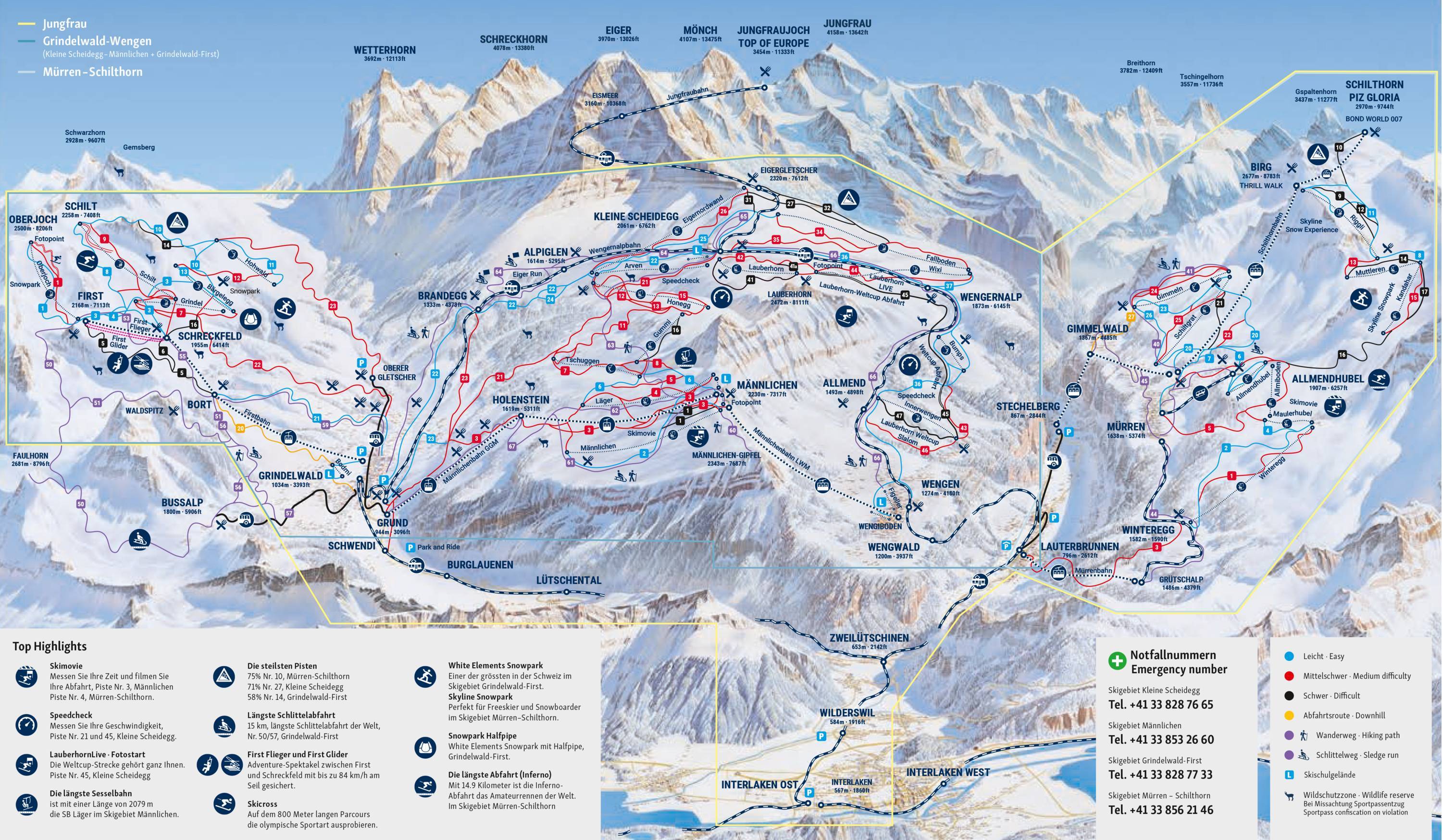 Trail map Schilthorn – Mürren/Lauterbrunnen